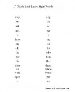 1st Grade Sight Words- Building Leaf Words