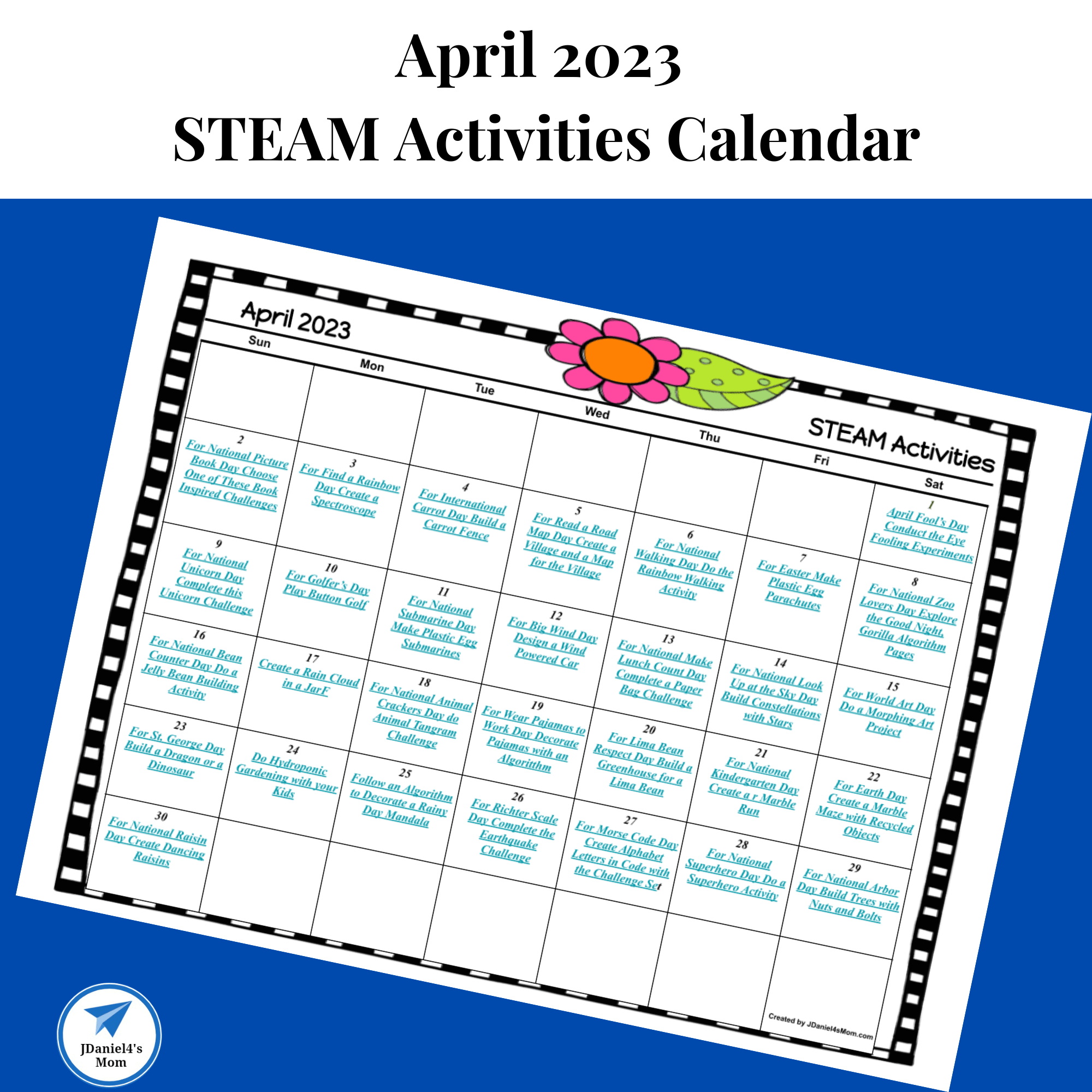 April 2023 STEAM Activities Calendar - JDaniel4s Mom