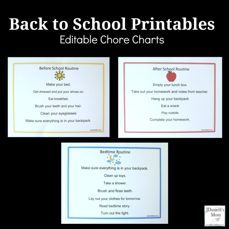 Back to School Printables -Editable Chore Charts - JDaniel4s Mom