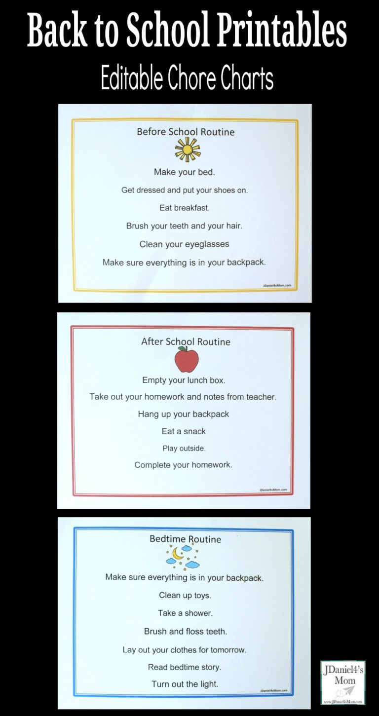Back to School Printables -Editable Chore Charts - JDaniel4s Mom