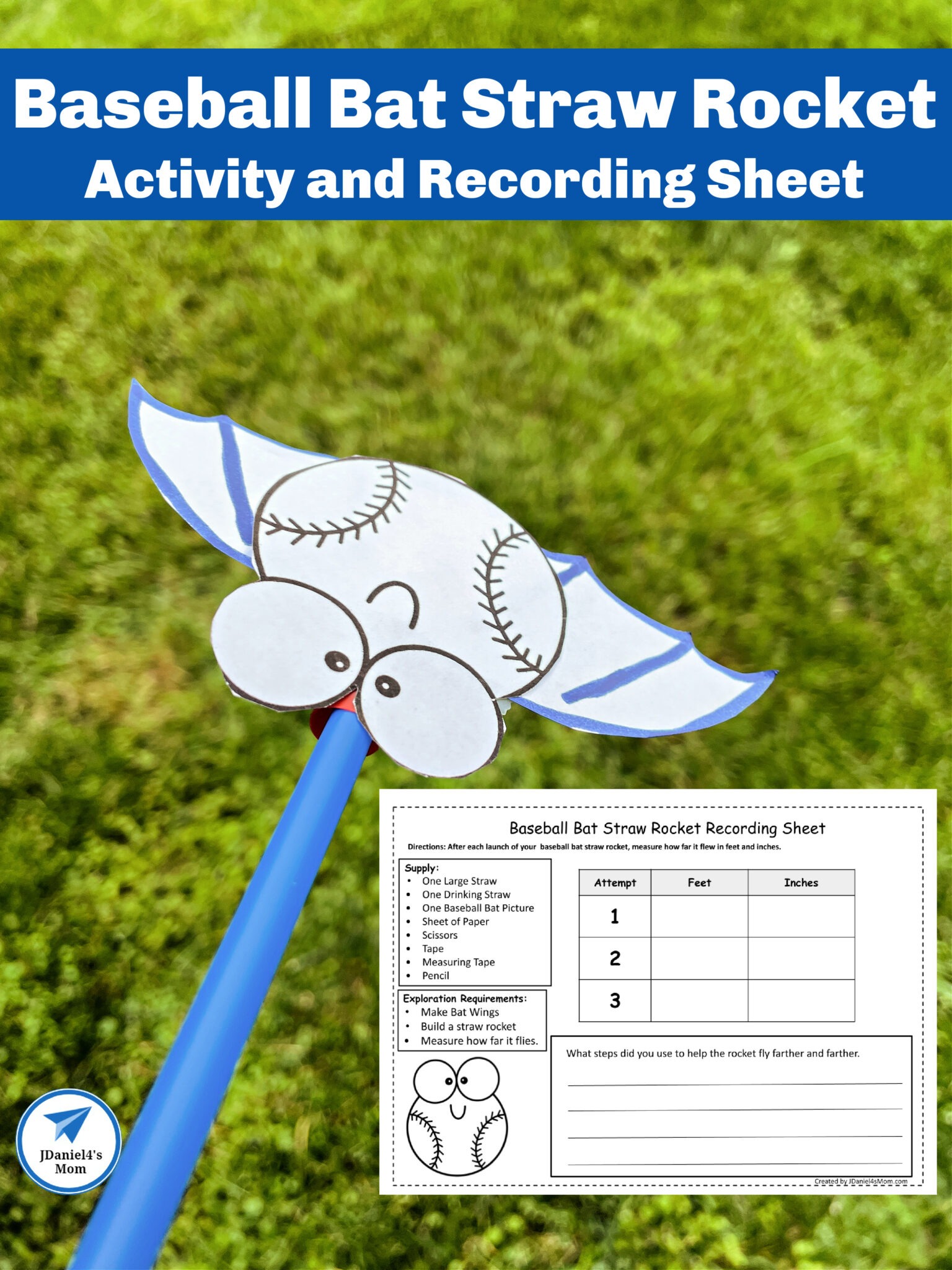 Baseball Bat Straw Rocket Activities and Recording Sheet - JDaniel4s Mom