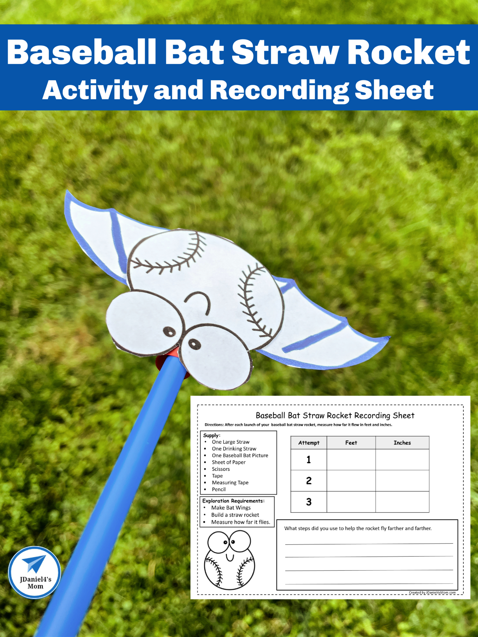 Baseball Bat Straw Rocket Activities and Recording Sheet - JDaniel4s Mom