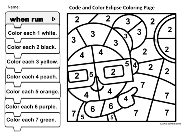 Code and Color Eclipse Coloring Pages - JDaniel4s Mom