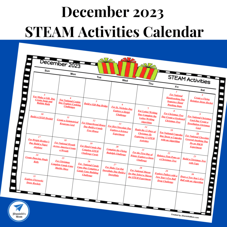 December 2023 STEAM Activities Calendar - JDaniel4s Mom