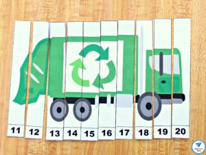 Free Earth Day Worksheets - Recycling Truck Number Puzzles - JDaniel4s Mom
