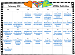 February STEAM Activity Calendar 2021 - JDaniel4s Mom