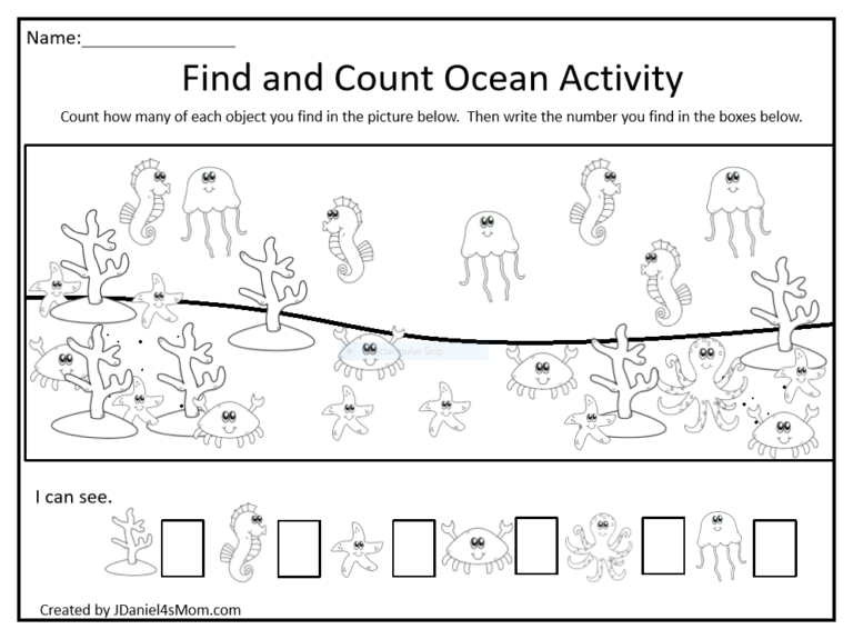 Find, Count and Create a Bar Graph with Ocean Objects Printables