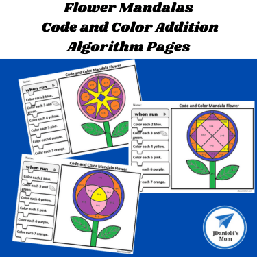 Flower Mandalas Code and Color Addition Algorithm Pages - JDaniel4s Mom
