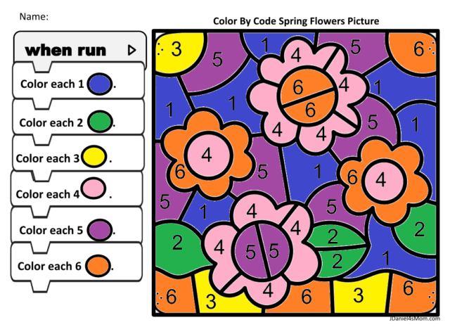 Code and Color Spring Flower Coloring Pages - JDaniel4s Mom