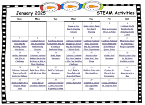 January 2025 STEAM Activity Calendar - JDaniel4s Mom