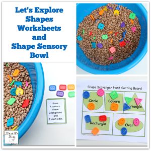 Let's Explore Shapes Worksheets and Shape Sensory Bowl