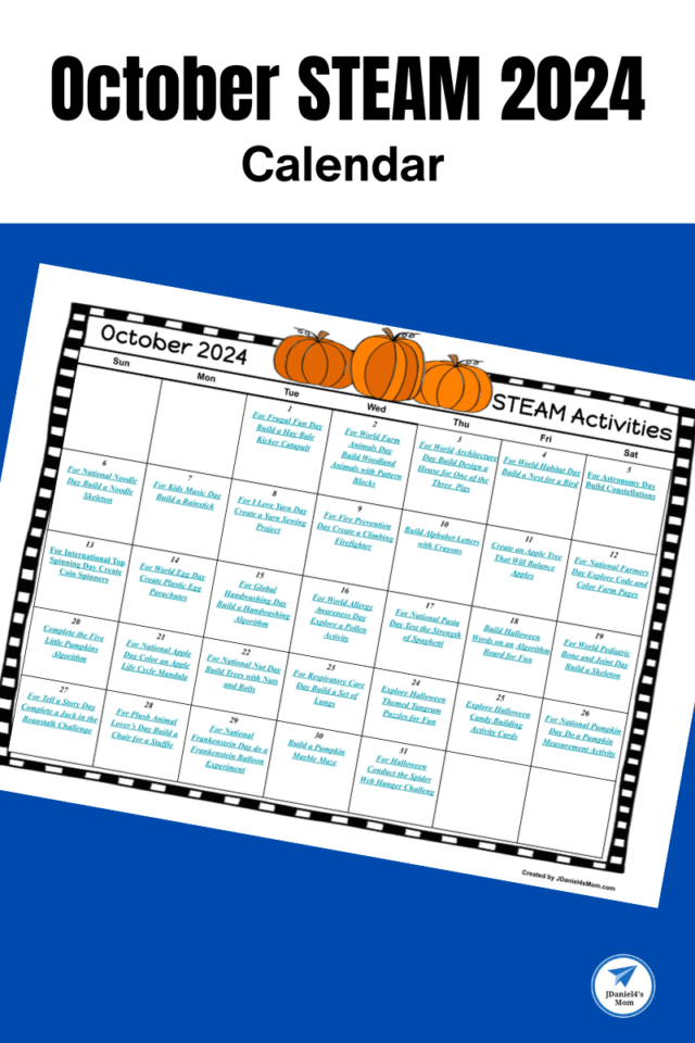 October 2024 STEAM Calendar of Activities - JDaniel4s Mom