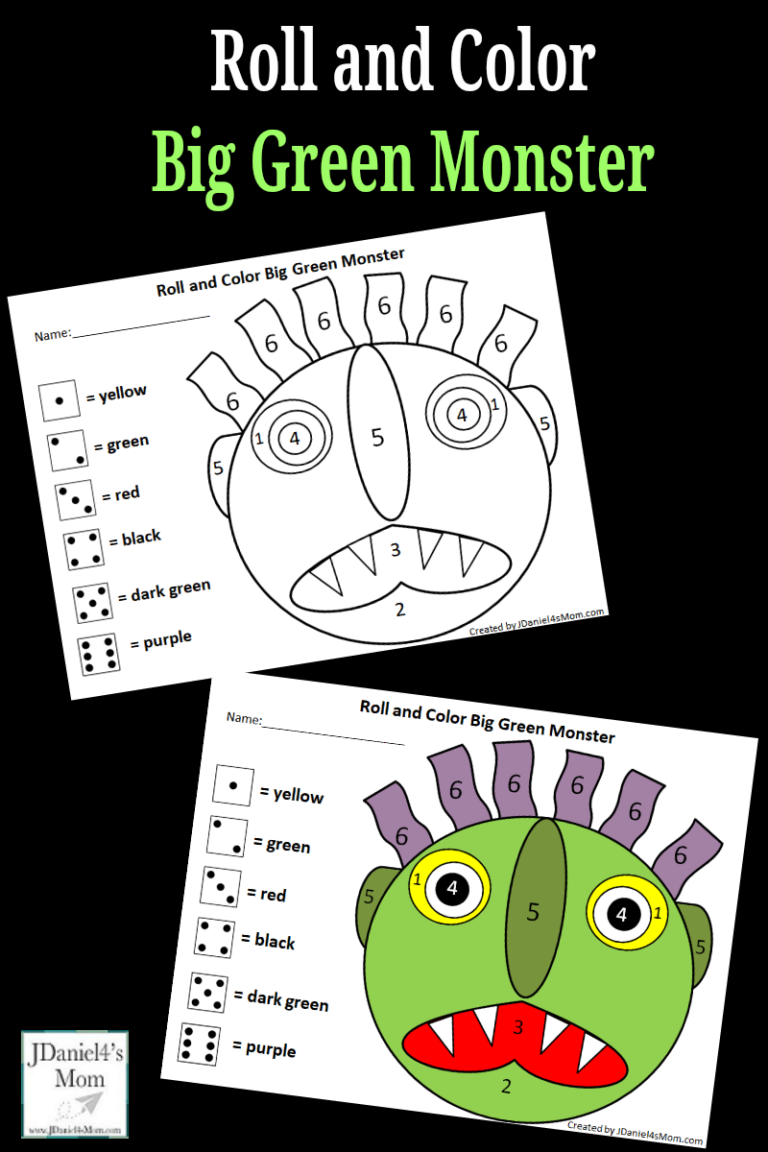 Go Away Green Monster Roll and Color Math Activity