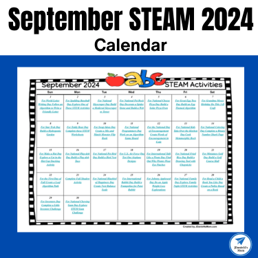 September STEAM Activities Calendar 2024 - JDaniel4s Mom